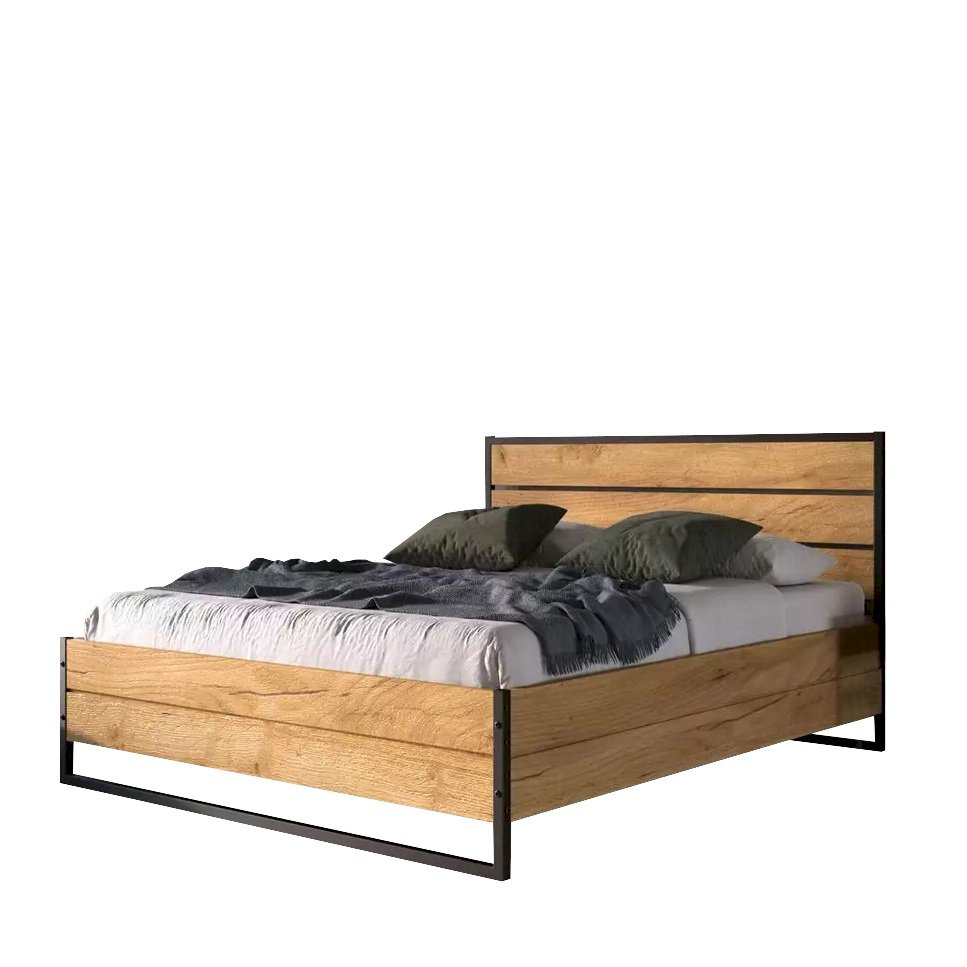 Łóżko dębowe z pojemnikiem LOFT 140x200 - Saga Meble